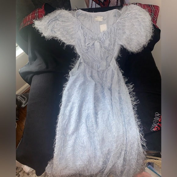 ASOS | Dresses | Feathery Blue Maxi Dress With Long Puffy Sleeves And ...